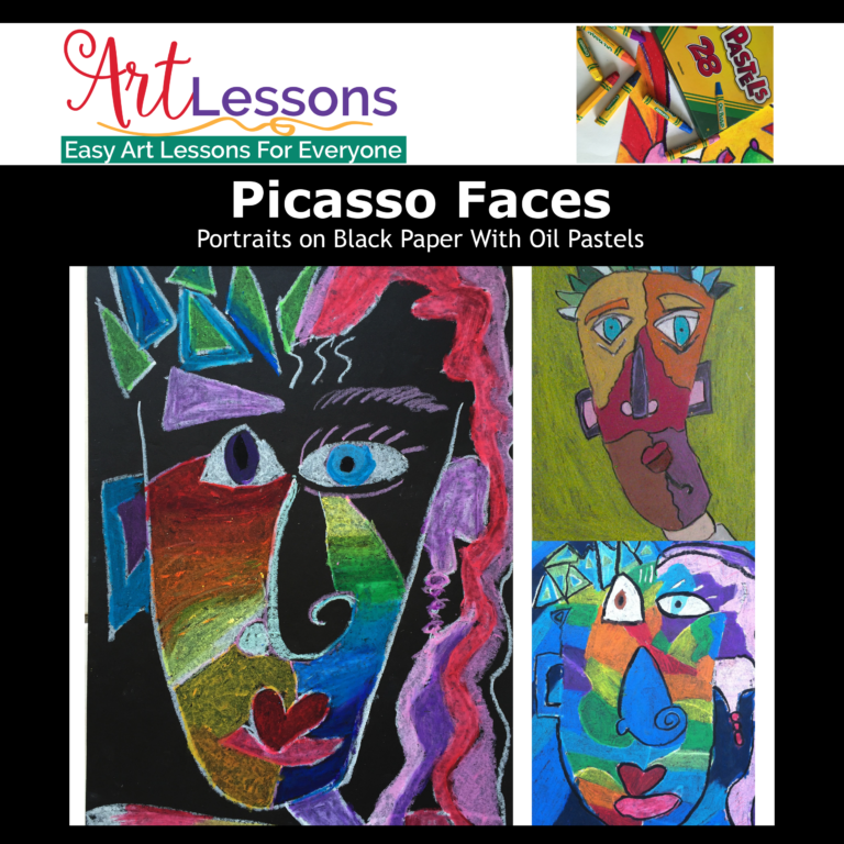 Picasso Face on White – Portrait Drawing in Oil Pastel Art Lesson ...